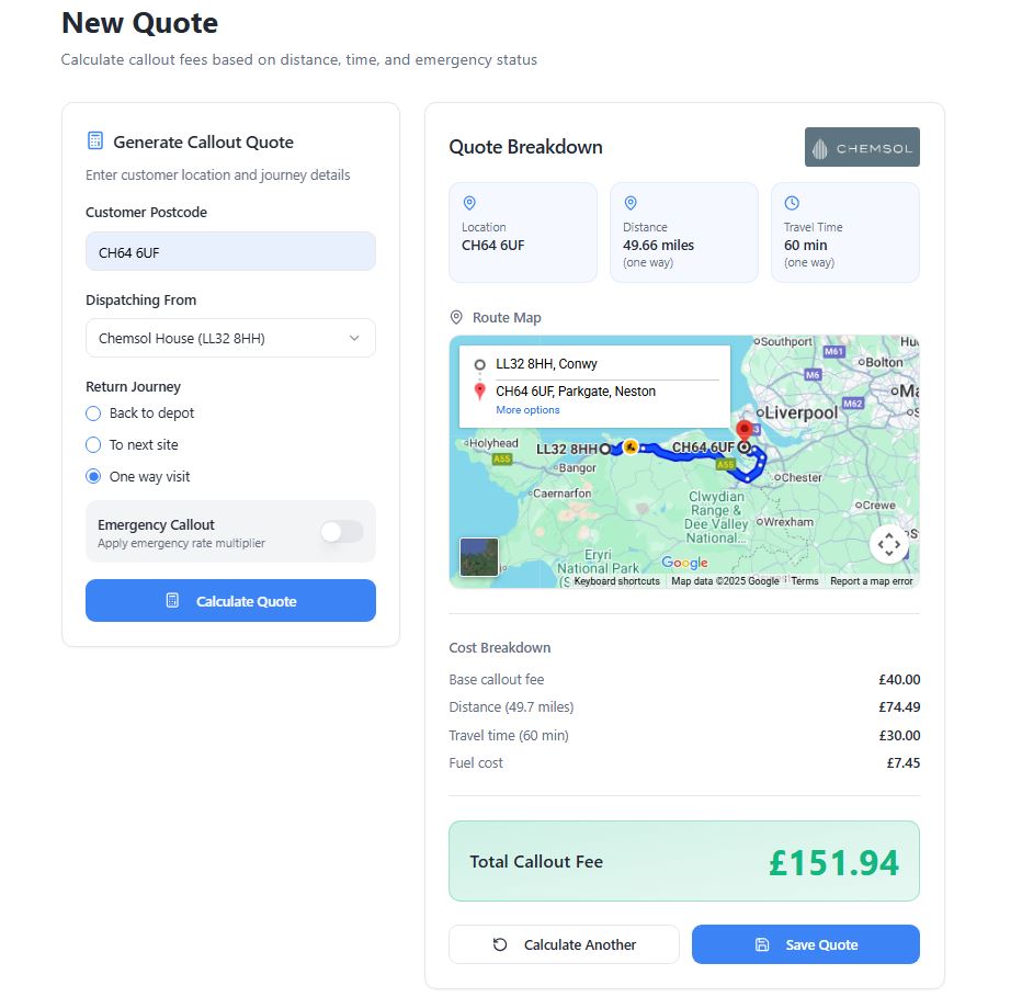 CalloutCalc - Fair Distance-Based Callout Pricing for UK Service Companies